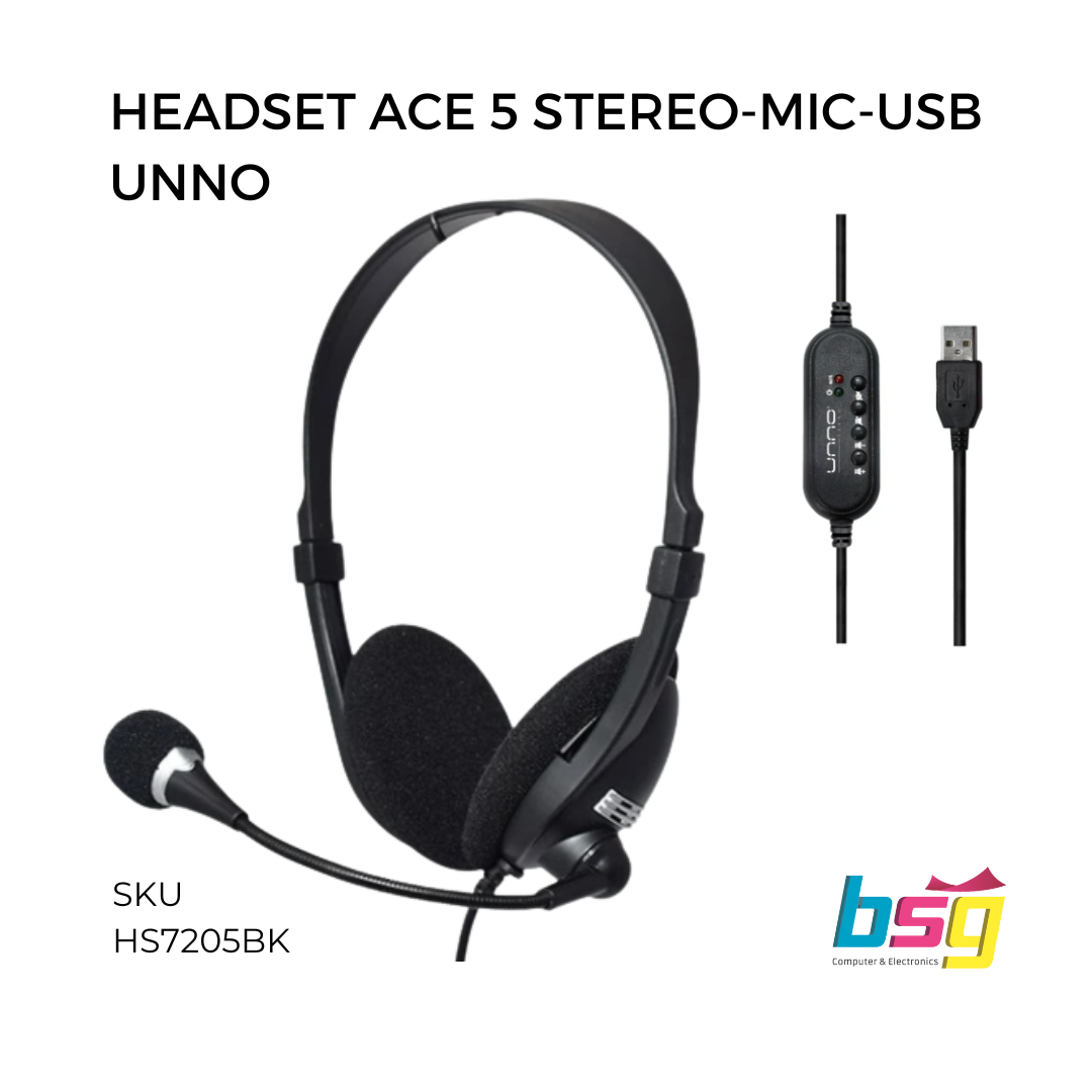 HEADSET ACE 5 ESTEREO USB C/MIC NEGRO UNNO - Equipos tecnologicos en ...