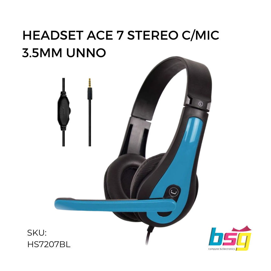 HEADSET ACE 7 STEREO C/MIC 3.5MM UNNO - Equipos tecnologicos en ...